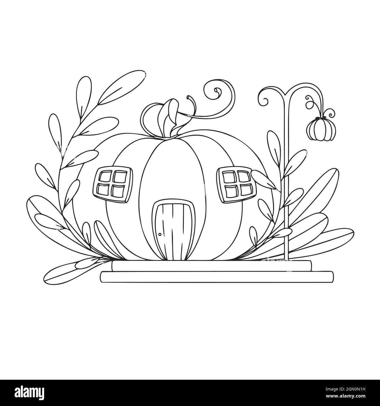 Sketch of a fantastic pumpkin house. Cartoon pumpkin gnome house ...