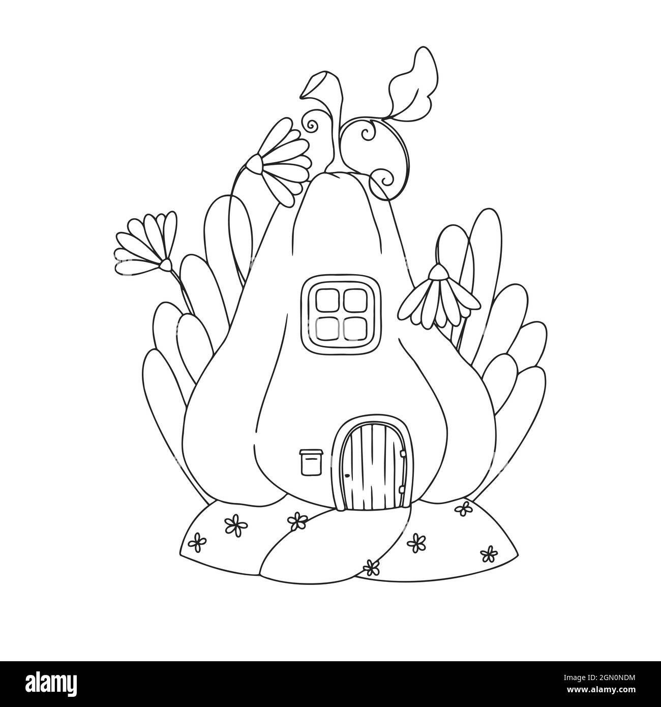 Sketch of a fantastic pumpkin house. Cartoon pumpkin gnome house ...
