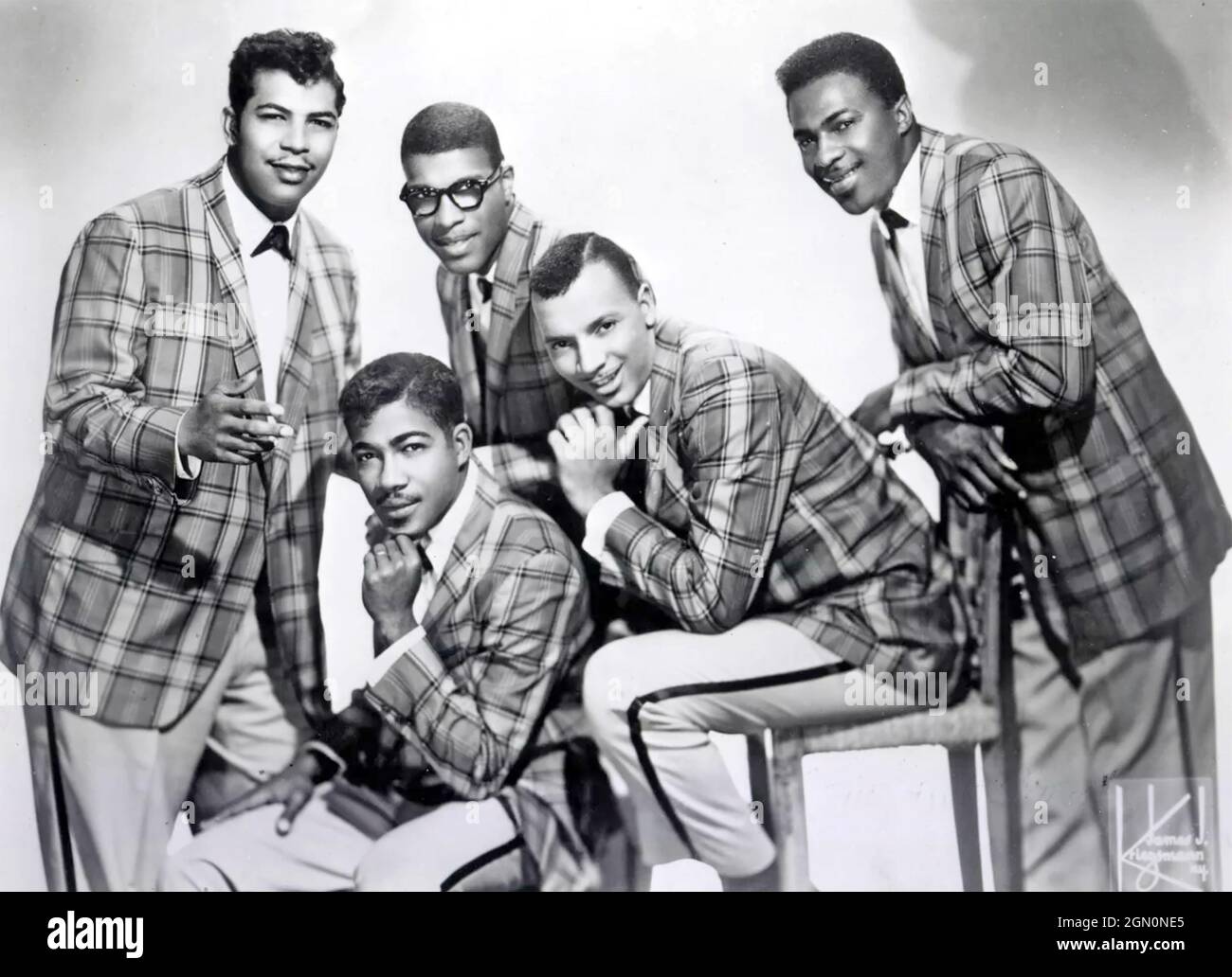 THE FIVE SATINS Promotional photo of American doo-wop group about 1955 ...