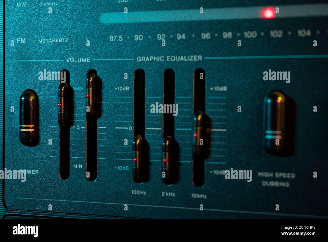 Volume and equalizer controller detail in an old stereo equipment Stock ...