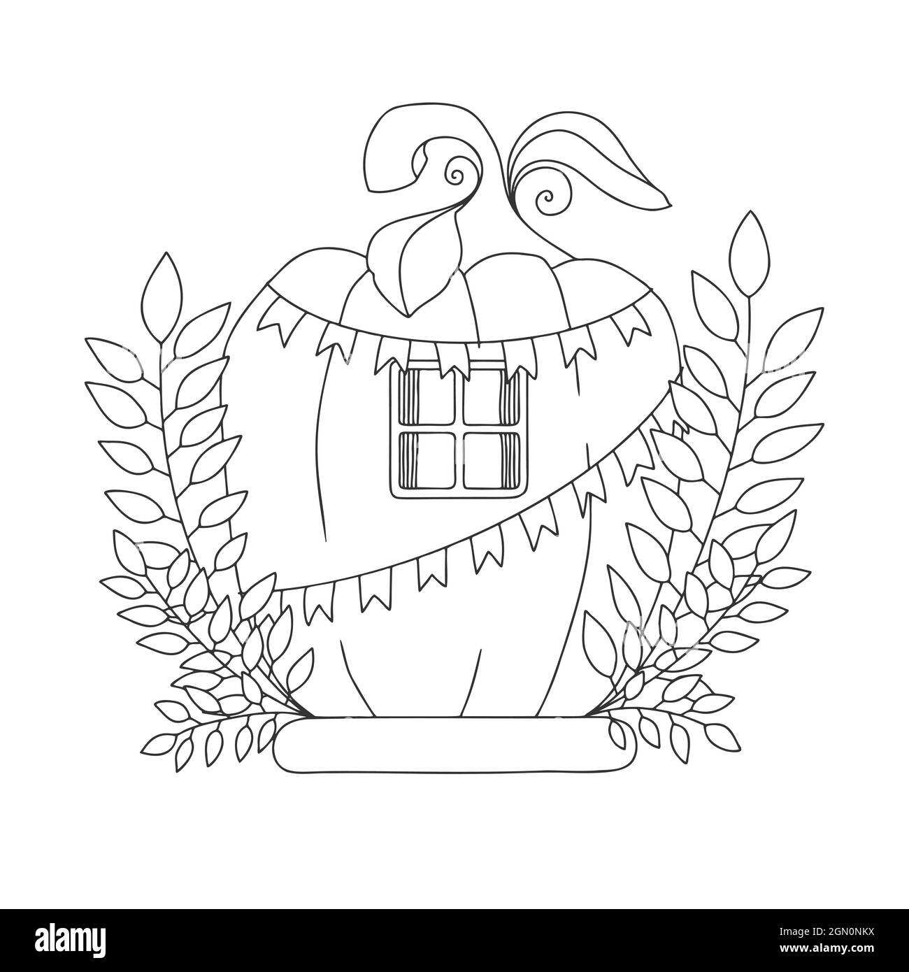 Sketch of a fantastic pumpkin house. Cartoon pumpkin gnome house ...