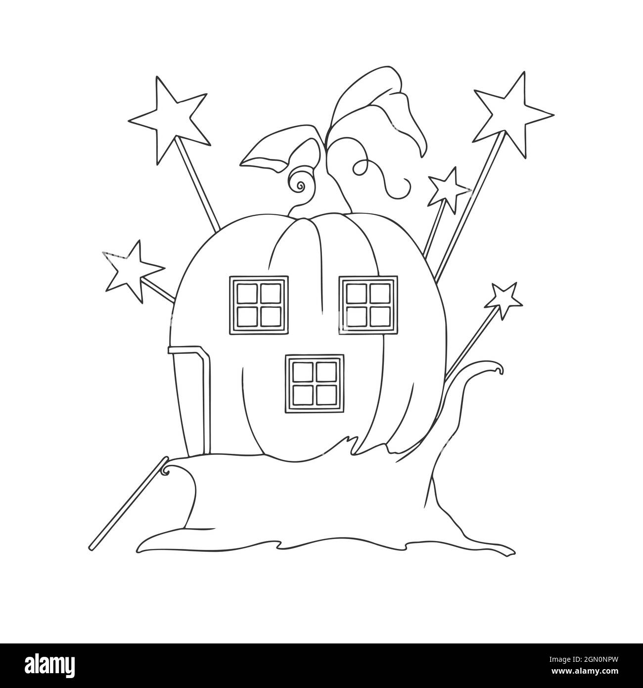 Sketch of a fantastic pumpkin house. Cartoon pumpkin gnome house ...