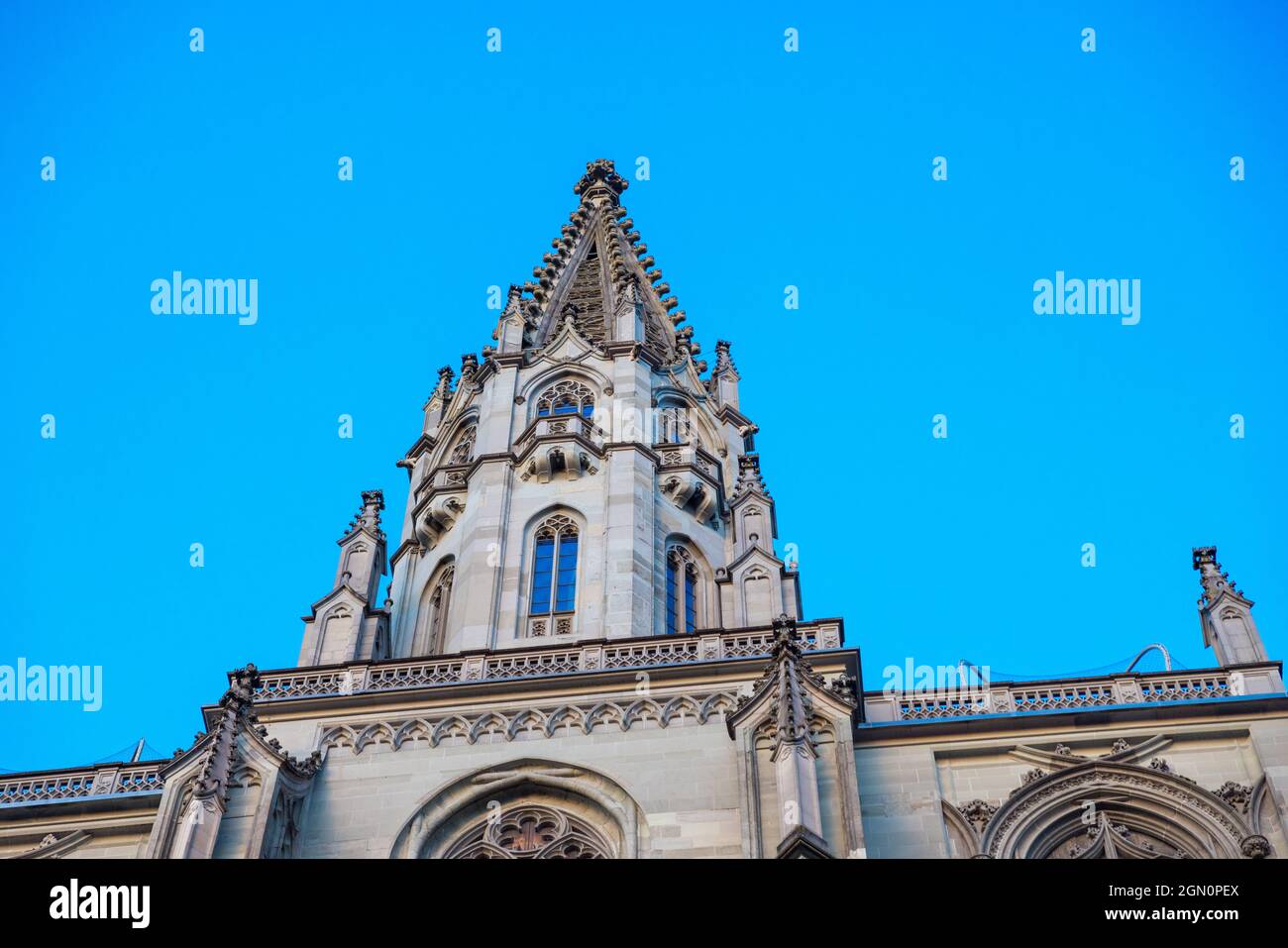 Low angle shot of the Cathedral of Constance city against a clear blue ...