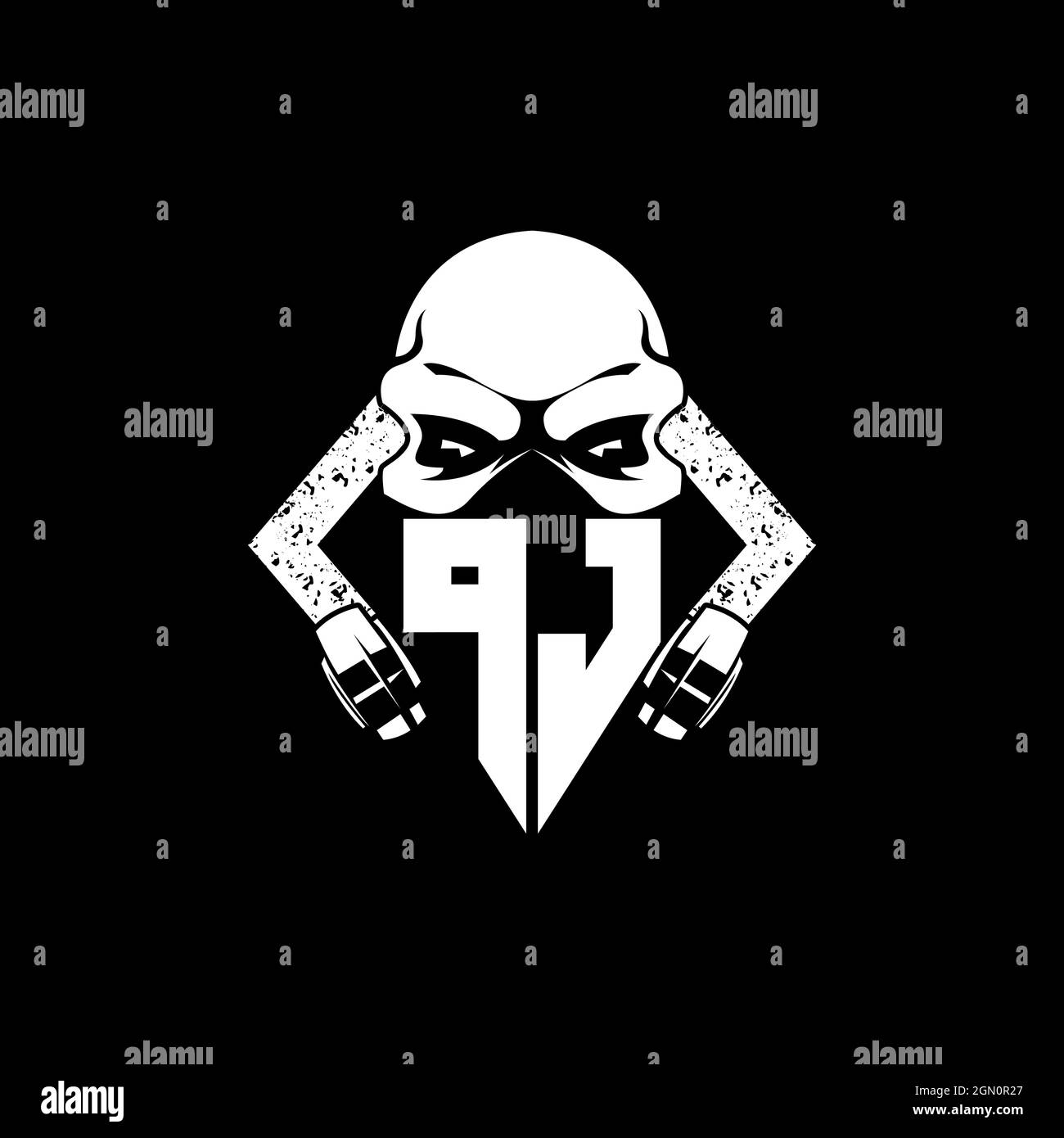 PJ Monogram ESport Gaming with Skull Mask Shape Style Vector Stock ...