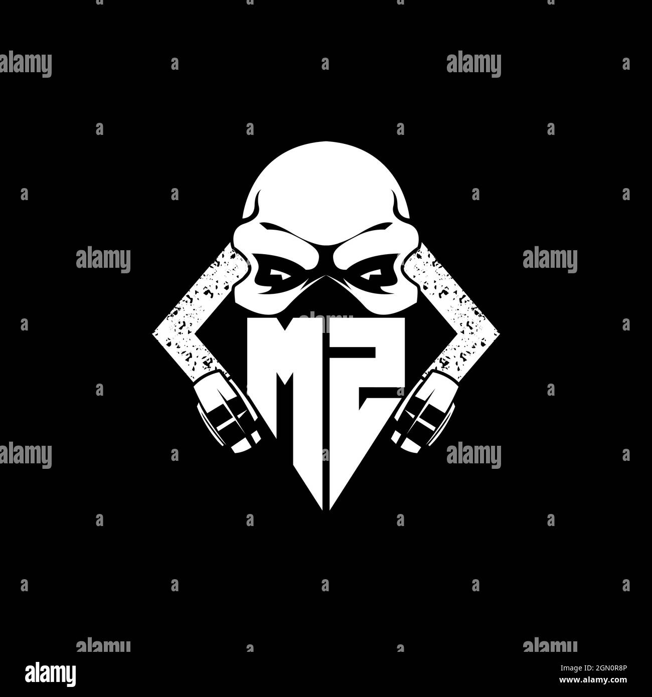 MZ Monogram ESport Gaming with Skull Mask Shape Style Vector Stock ...