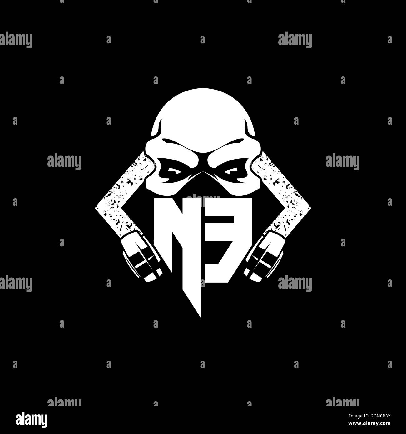 NE Monogram ESport Gaming with Skull Mask Shape Style Vector Stock ...