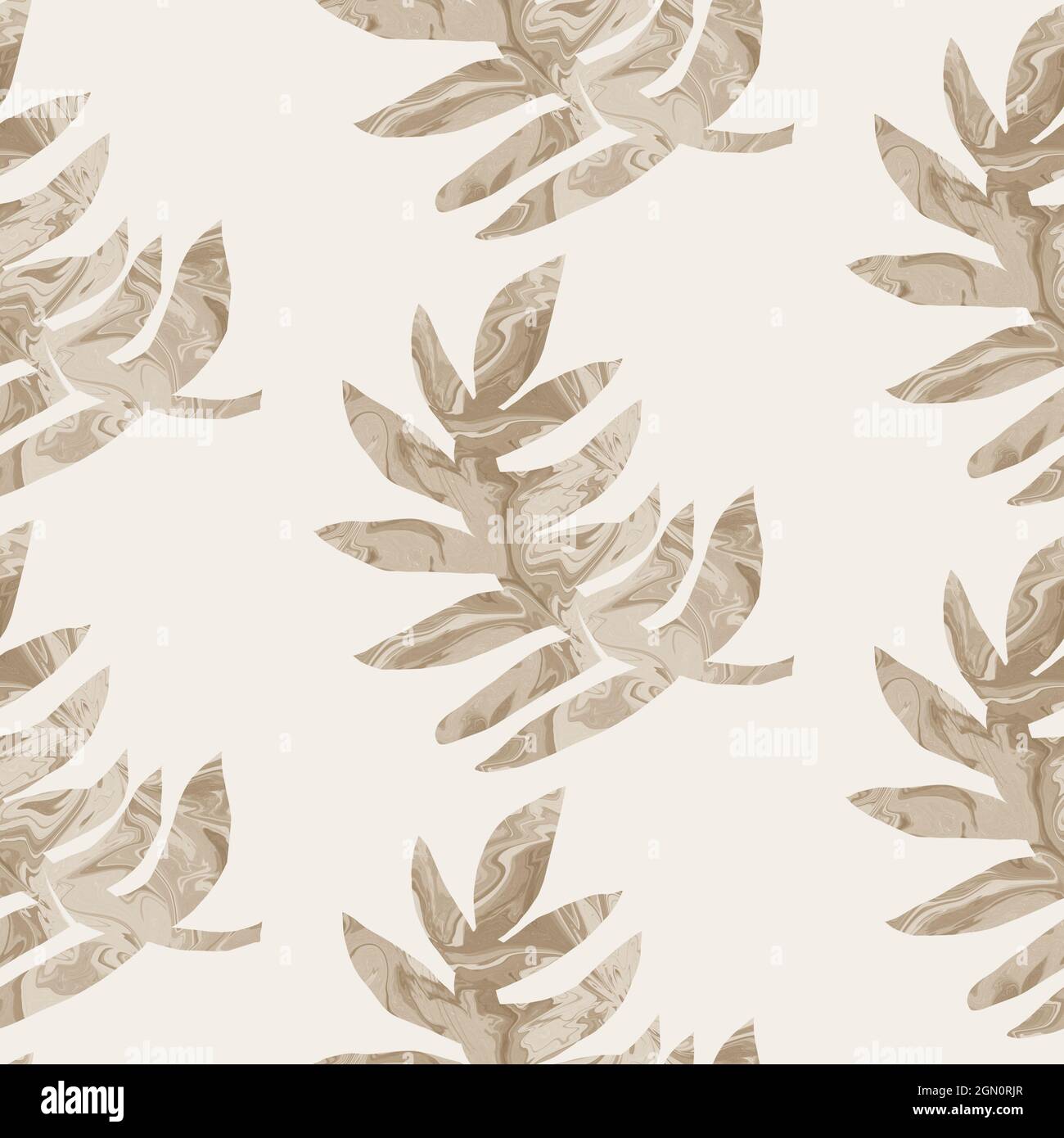 Sepia brown marble foliage seamless pattern. Subtle 2 tone leaf motif ...