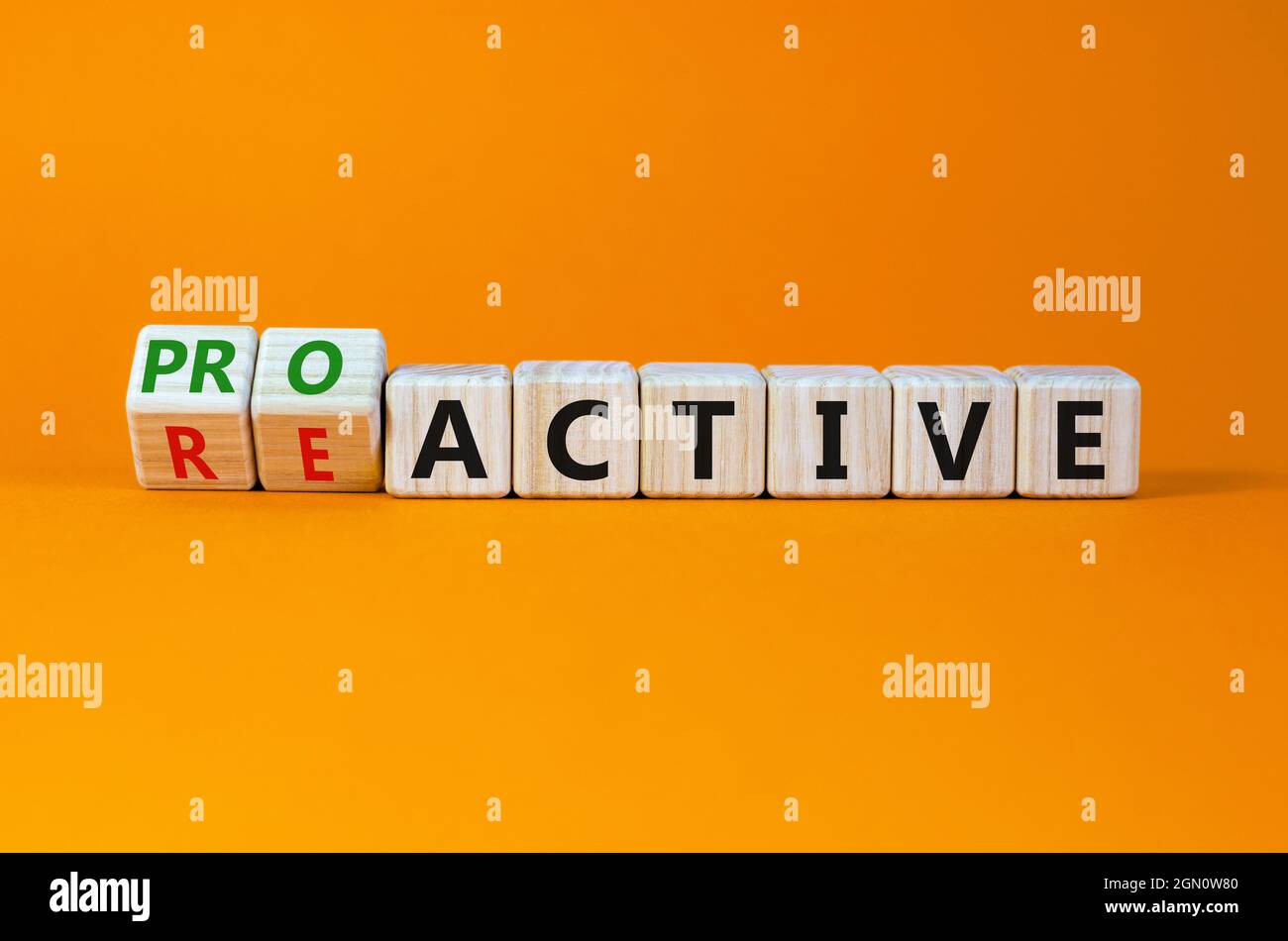 Reactive or proactive symbol. Turned wooden cubes and changed the word ...