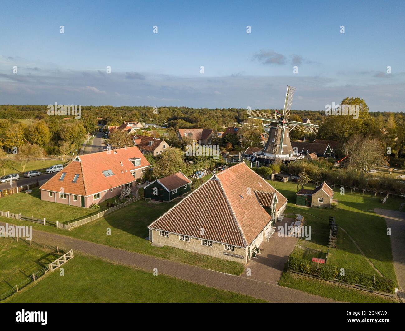 Aerial view of the Koffiemolen windmill and farm buildings, Formerum ...