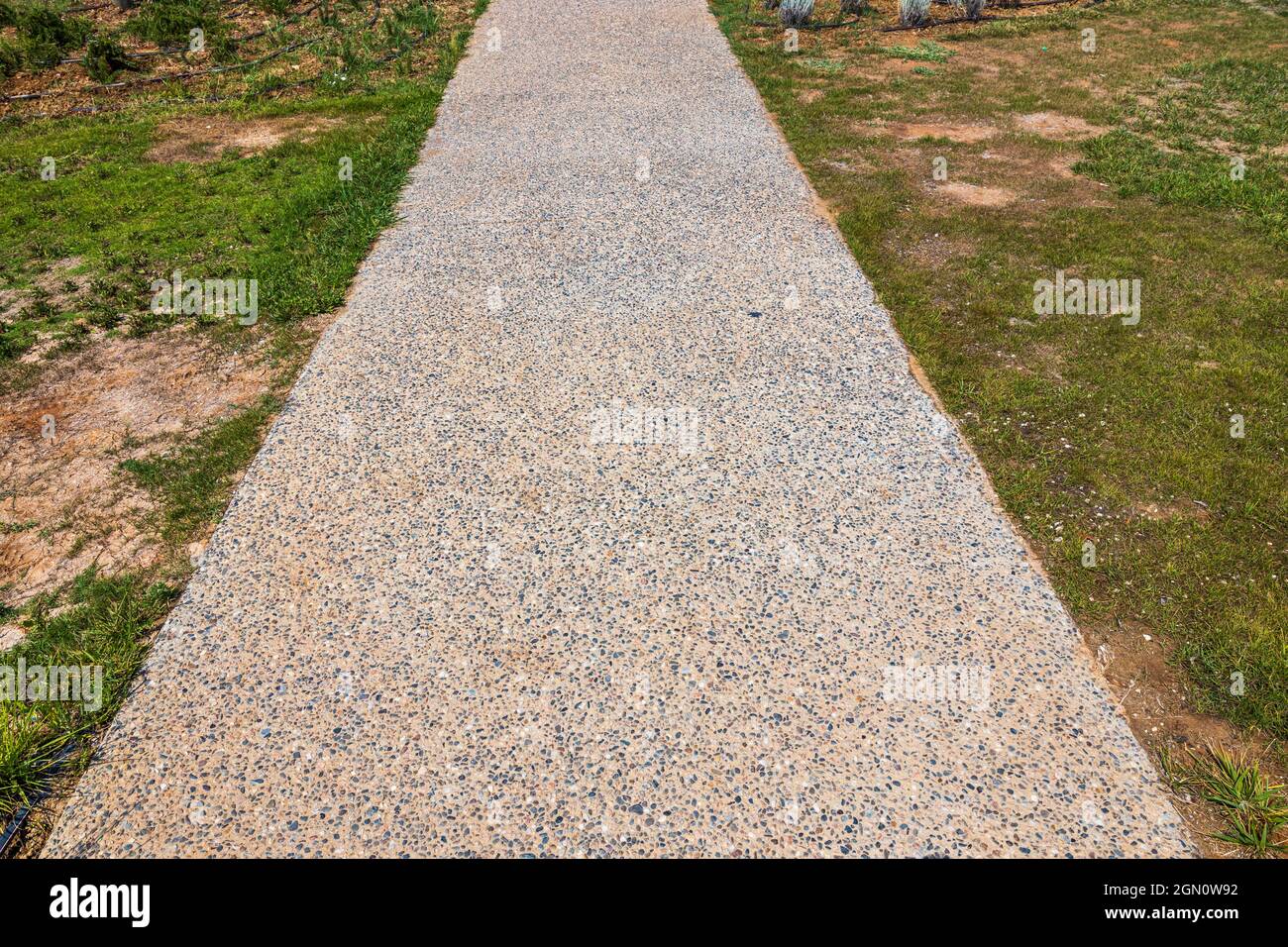 View of granite pathway on ground. Outdoor construction technology ...