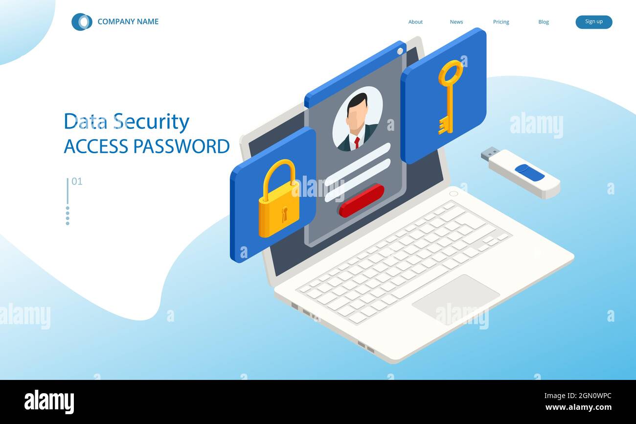 Isometric personal data protection web banner concept. Cyber security ...