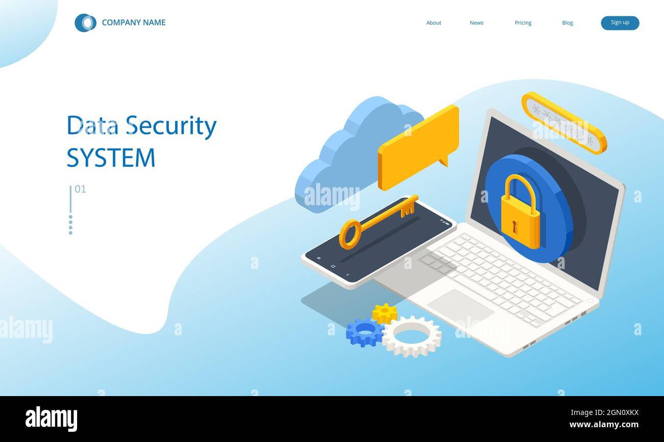 Isometric personal data protection web banner concept. Cyber security ...
