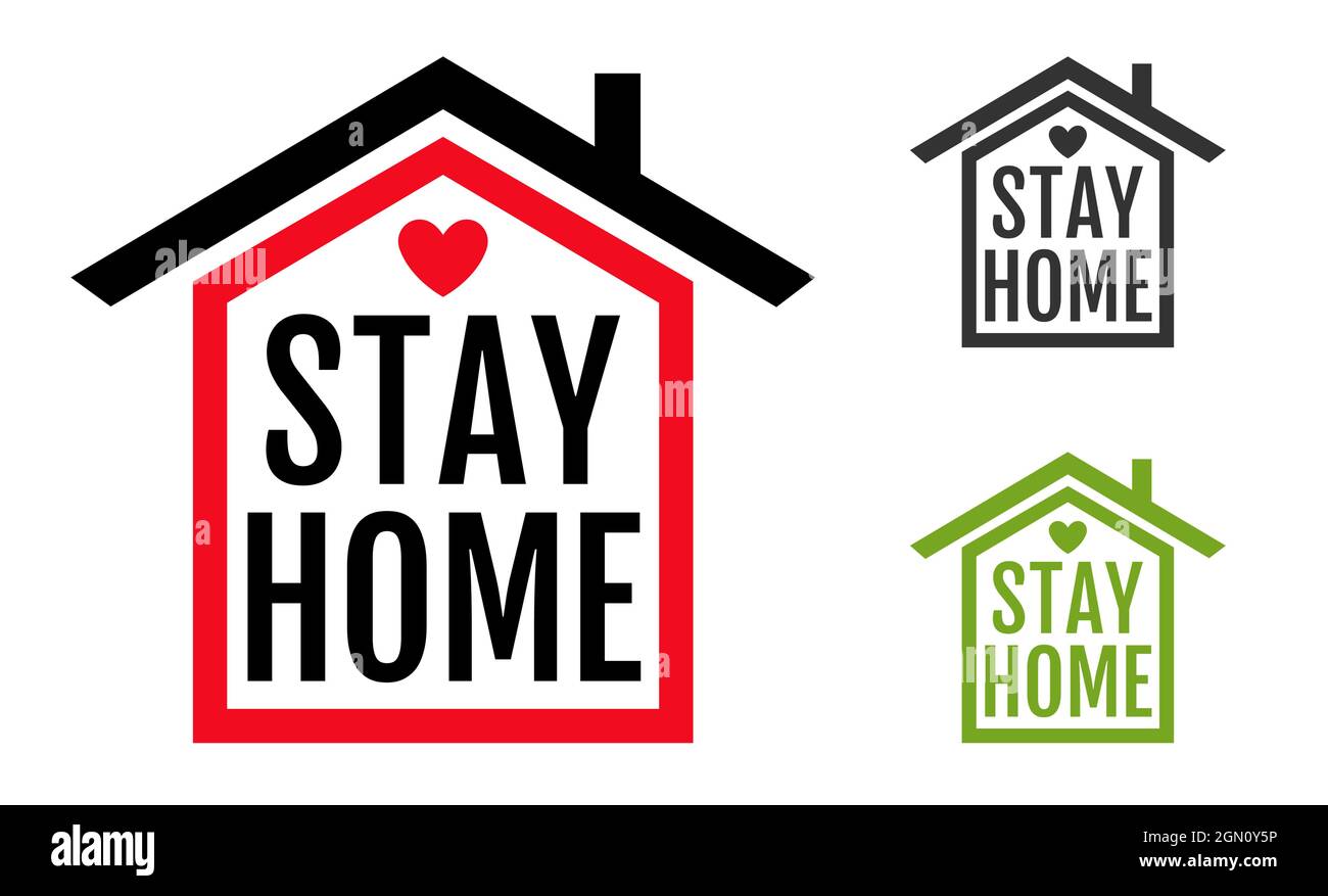 Vector icon of house with text stay home. Illustration of home with ...