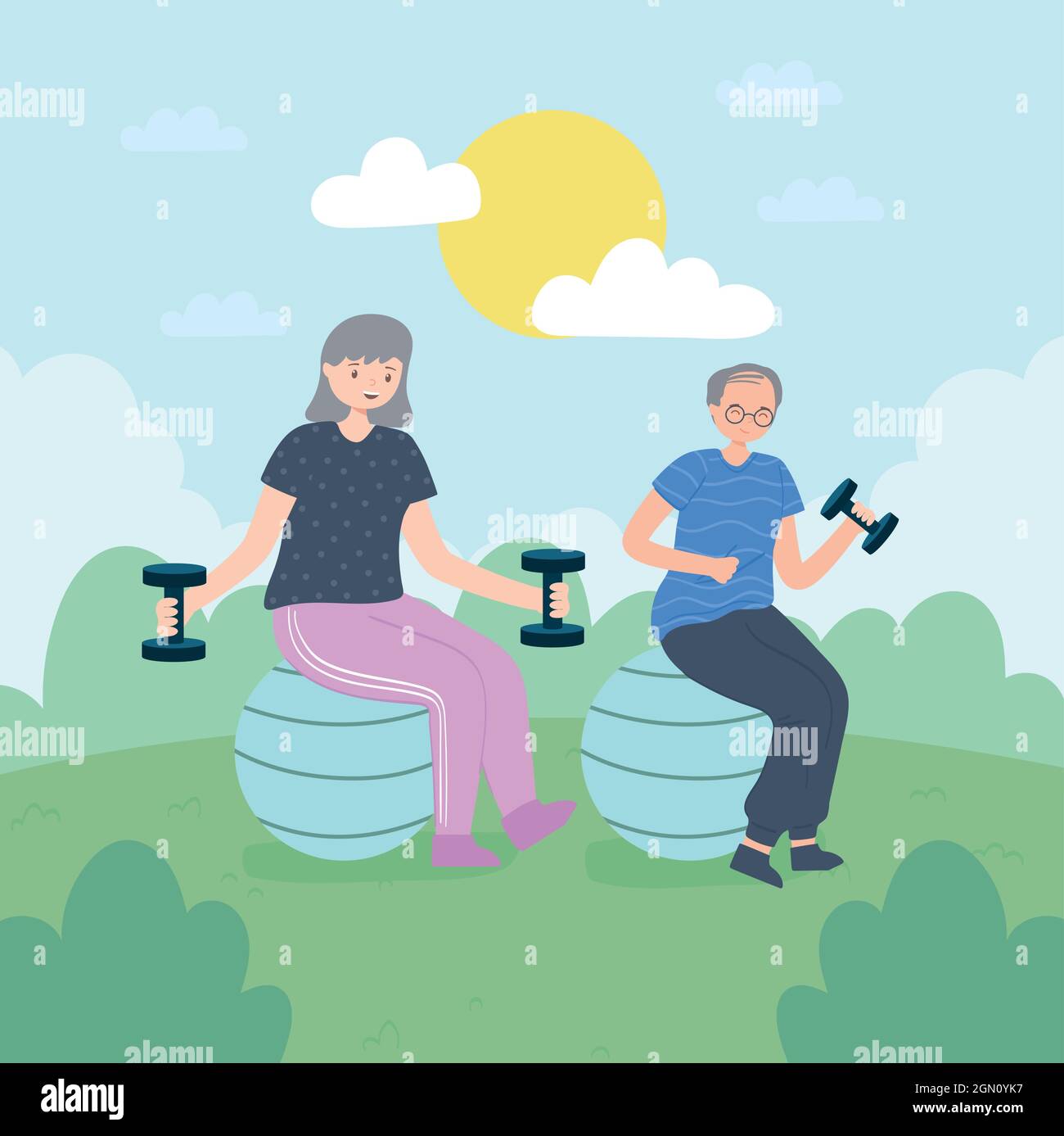 Senior man woman exercise Stock Vector Images - Alamy