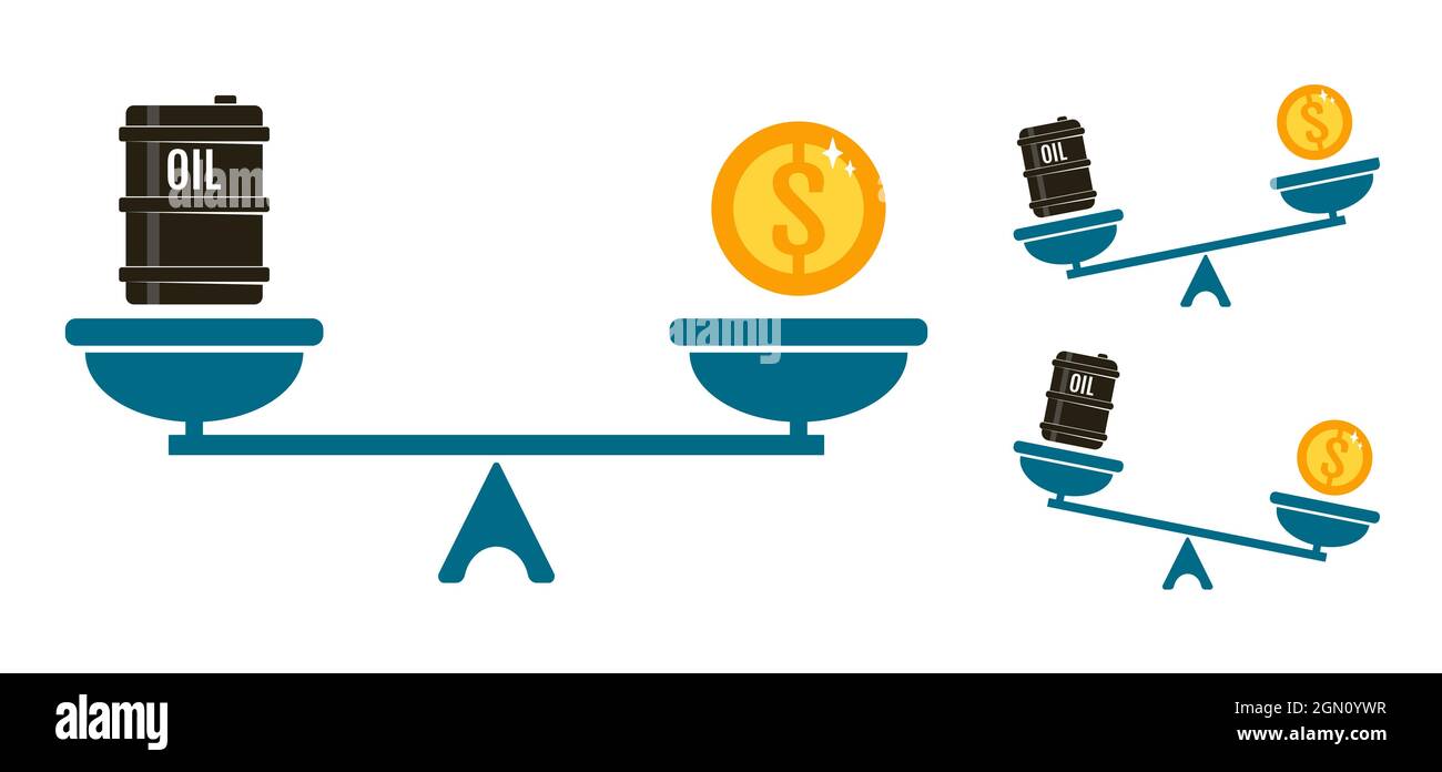 Vector set icons of a scale with barrel of oil and money. Vector ...