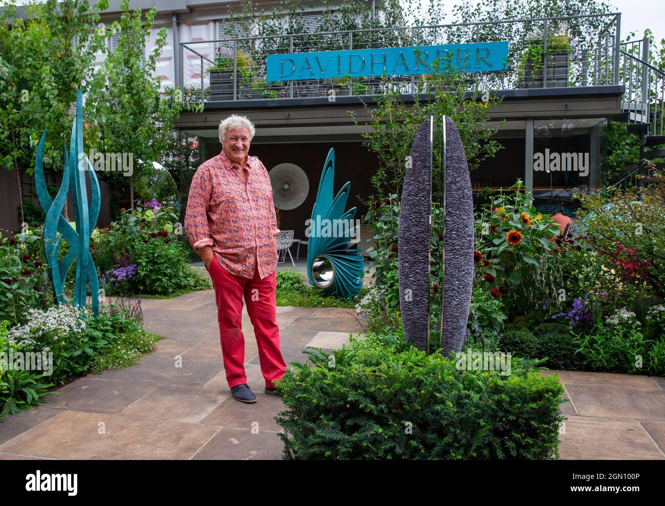 David Harber, Garden designer and sculptor, in his display garden on ...