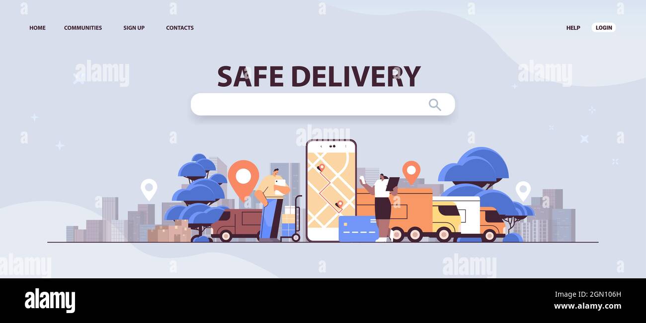 safe delivery service people using online transportation and logistic ...
