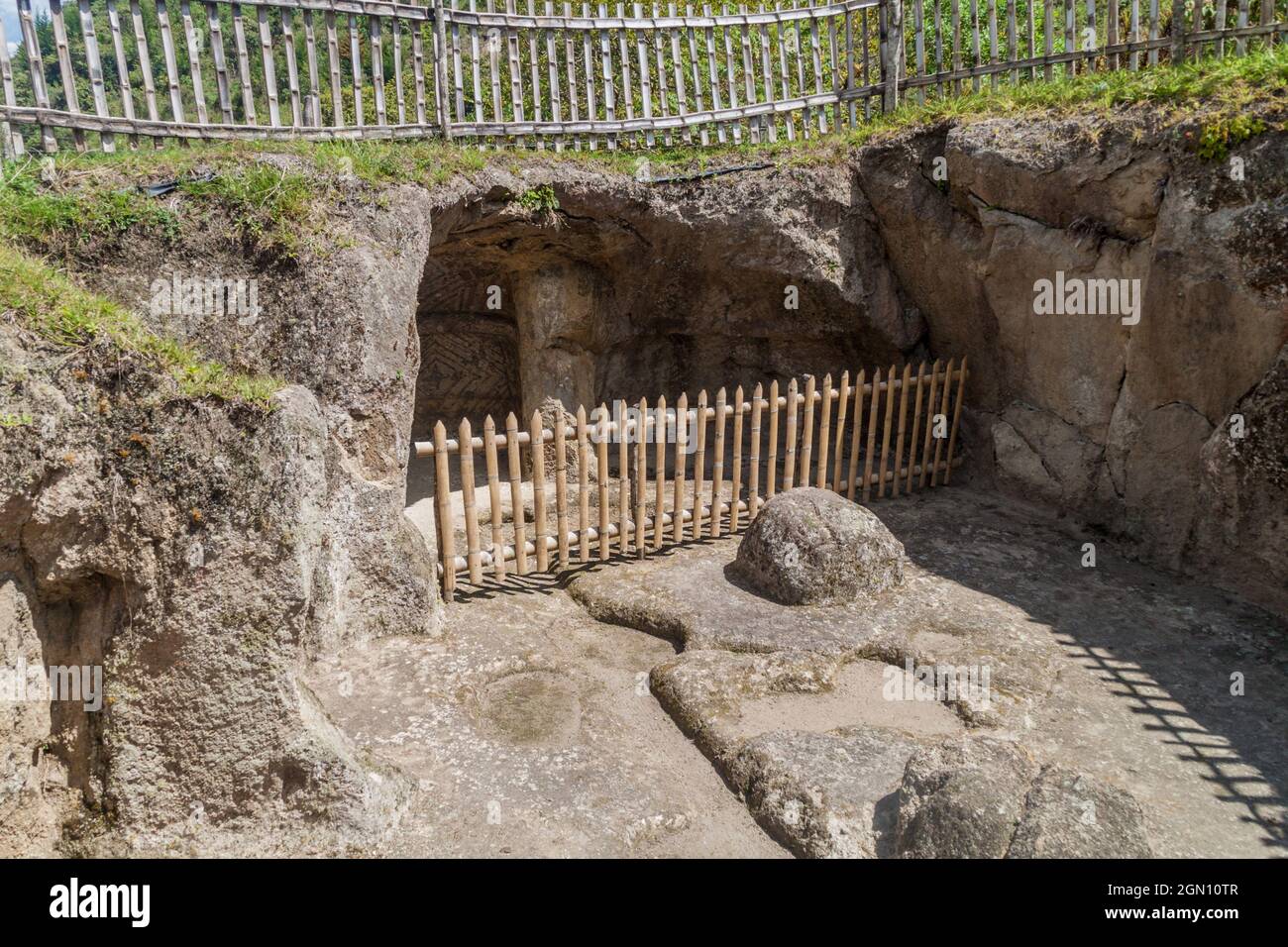 Broken ancient tomb located in Alto de San Andres site in Tierradentro ...