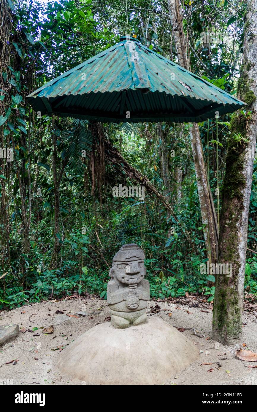 Ancient statue in archeological park in San Agustin, Colombia Stock ...