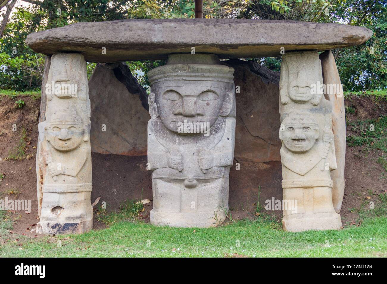 Ancient statues in archeological park in San Agustin, Colombia Stock ...