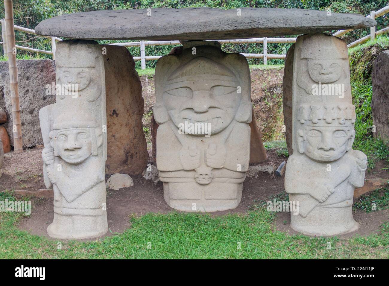 Ancient statues in archeological park in San Agustin, Colombia Stock ...
