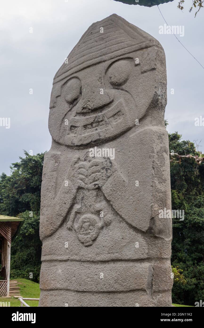 Ancient statue in archeological park in San Agustin, Colombia Stock ...