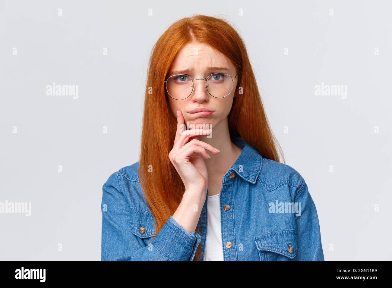 Uneasy, indecisive timid cute redhead girl dont know what do in future ...
