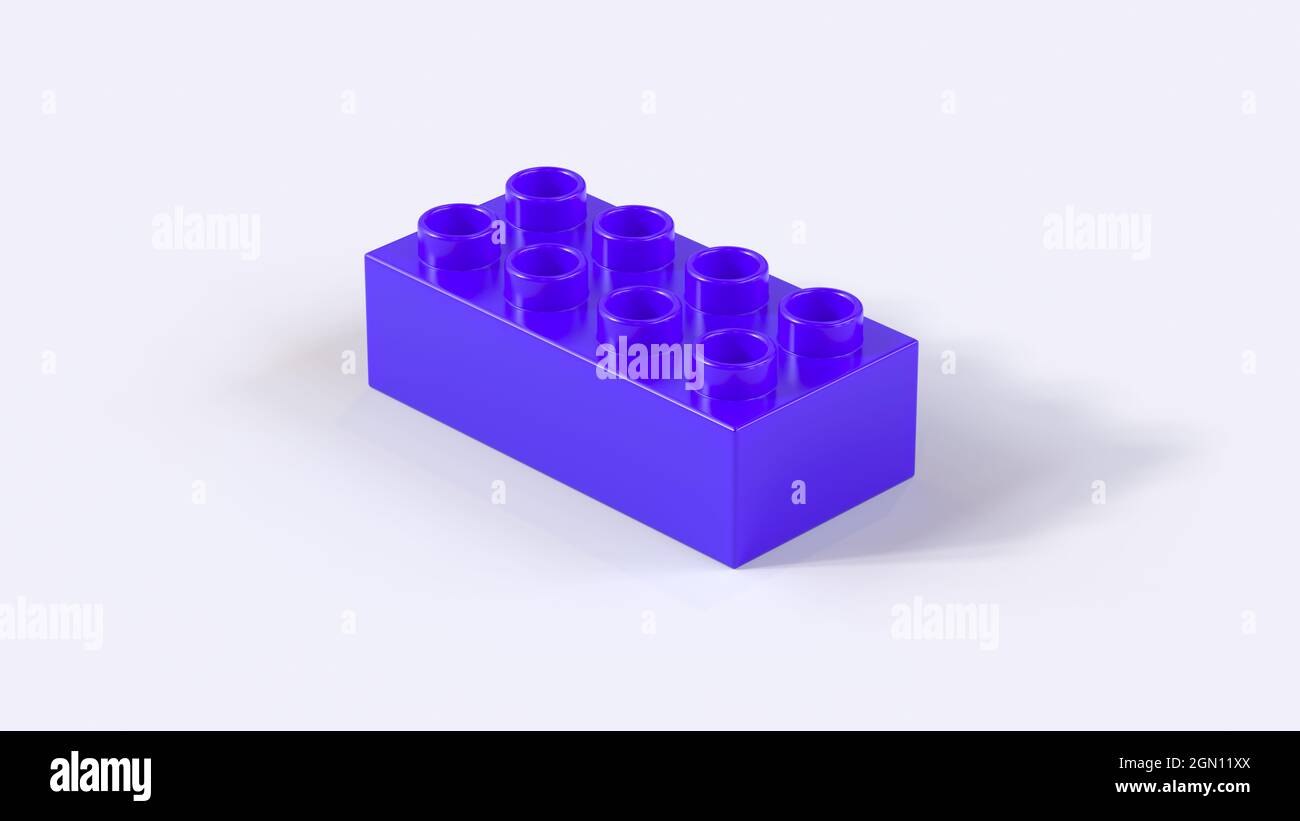 Violet Plastic Building Lego Brick on a White Background. 3d render ...