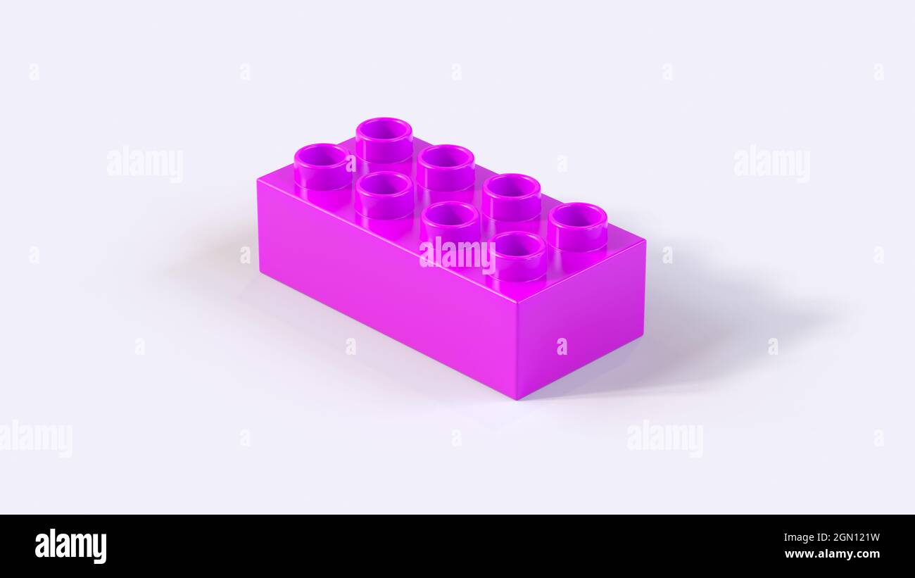 Pink Plastic Building Lego Block on a White Background. 3d render with ...