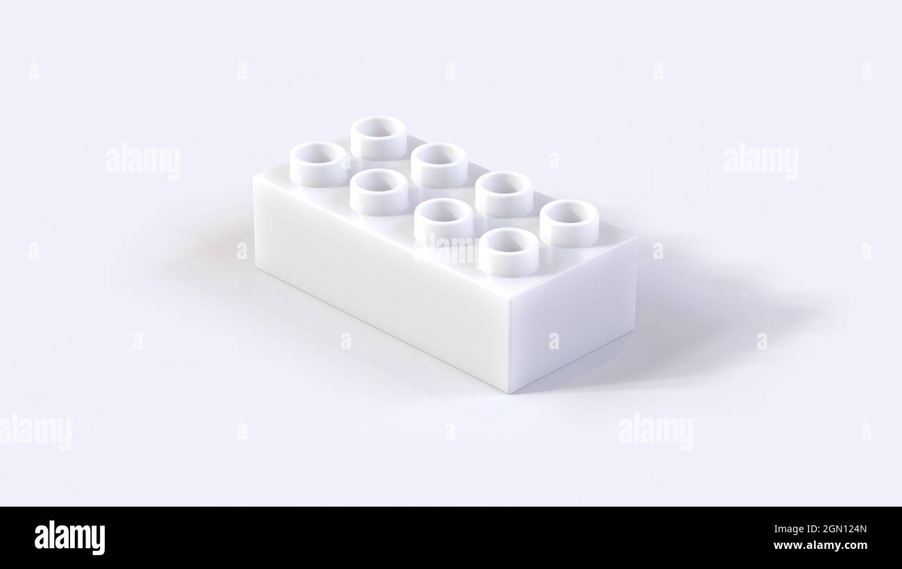 White Plastic Building Lego Block on a White Background. 3d render with ...