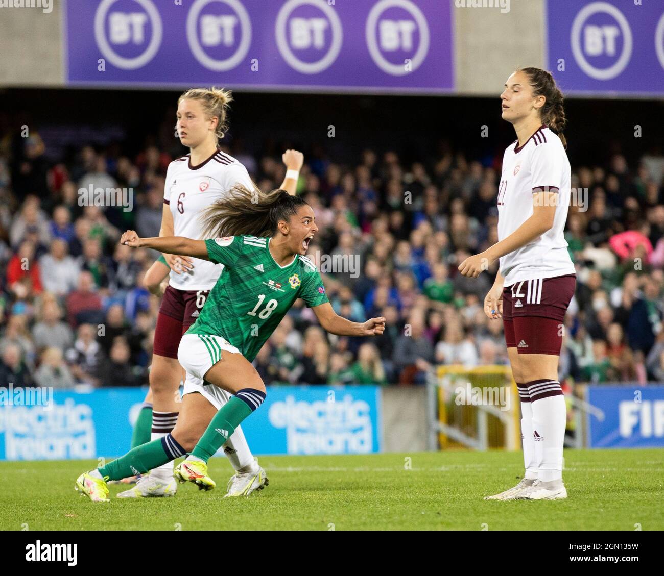Northern Ireland's Louise McDaniel (centre) celebrates after scoring ...
