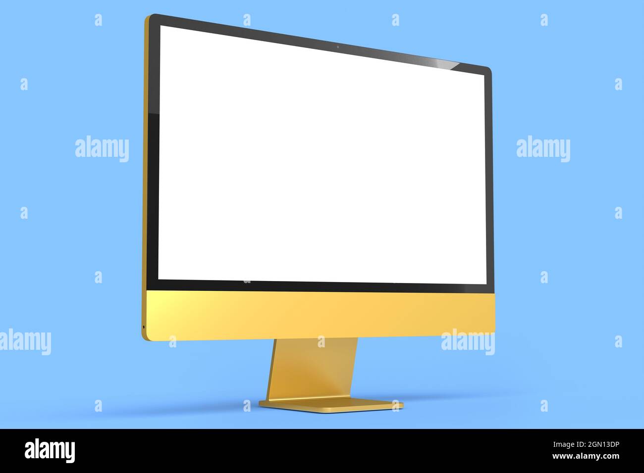 Realistic yellow computer screen display with keyboard and mouse ...