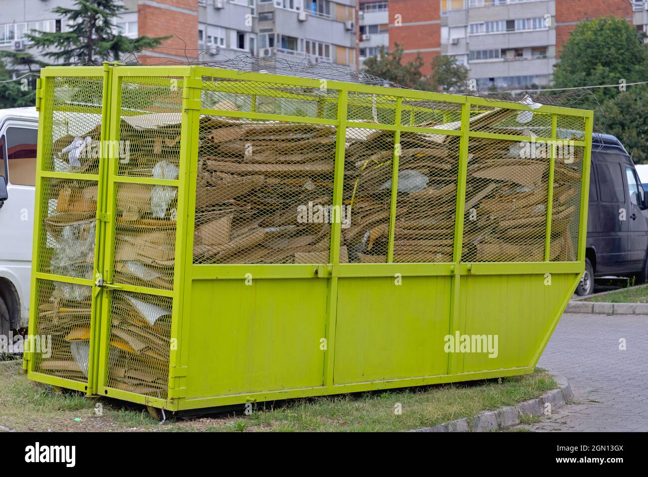 Paper and Cardboard Recycling Material in Wire Container Transport ...