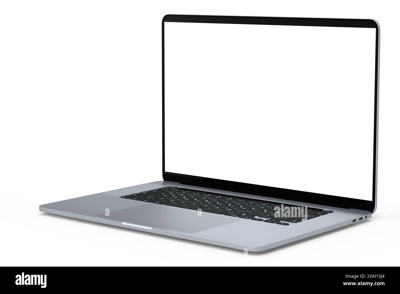 Realistic aluminum laptop with empty white screen display isolated on ...