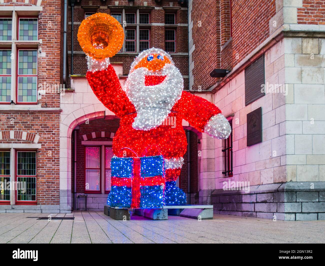 Giant glowing Santa Claus Christmas decoration placed on the street in ...