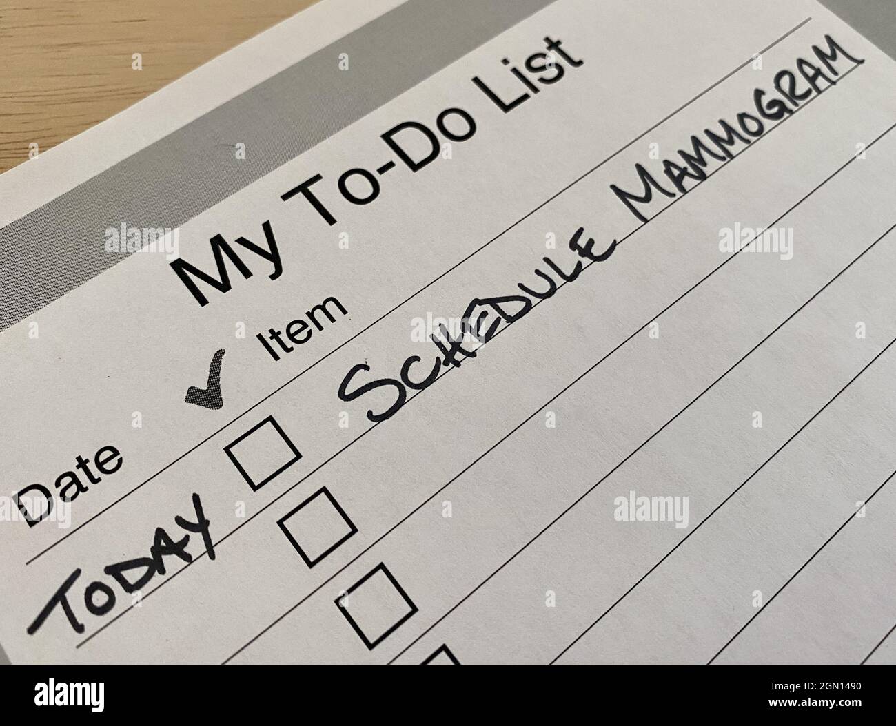 Printed to-do list with checkboxes and single task - schedule mammogram ...