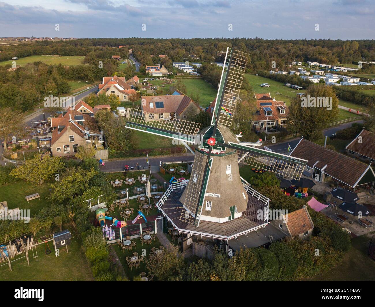 Aerial view of the Koffiemolen windmill and farm buildings, Formerum ...