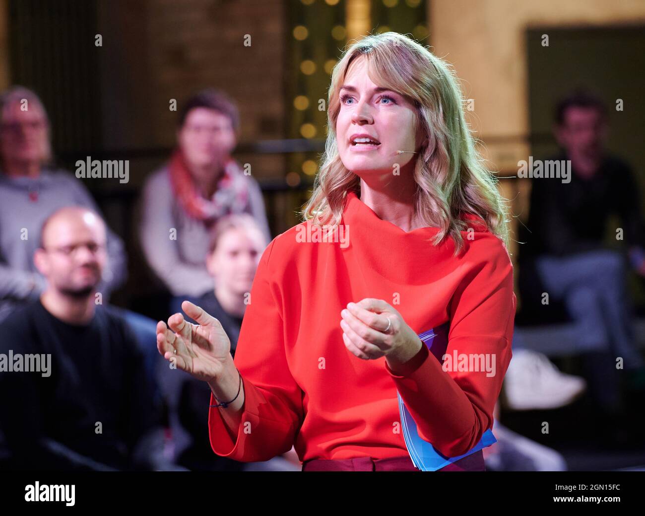 Berlin, Germany. 21st Sep, 2021. Jessy Wellmer moderates the RBB talk ...