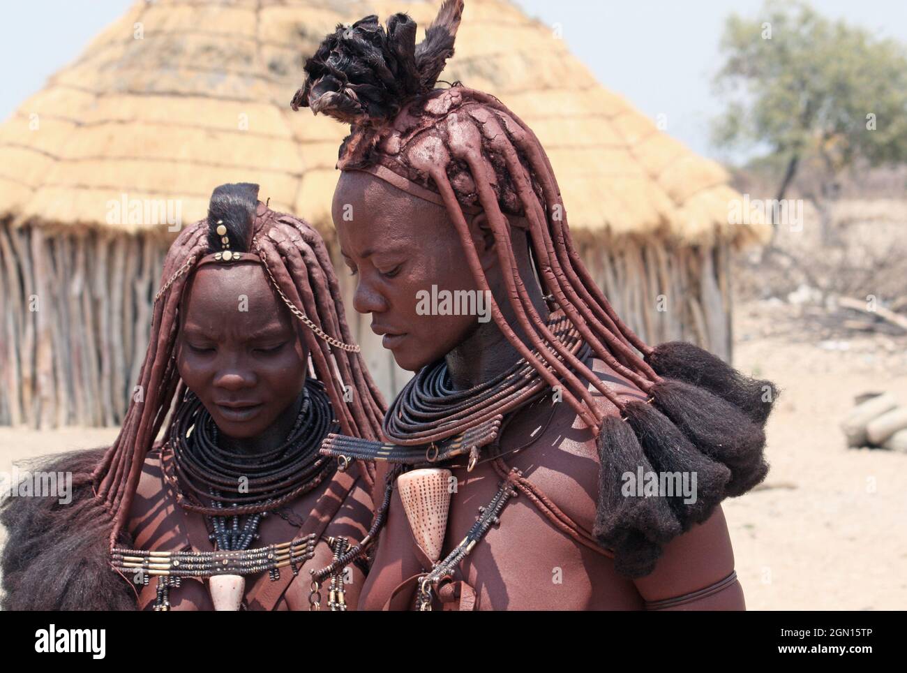 Angola; southern part of Namibe Province; two Muhimba women ...