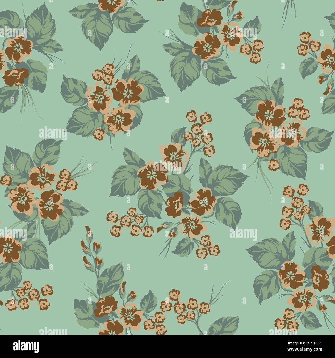 2D illustration of a beautiful green floral pattern wallpaper Stock ...