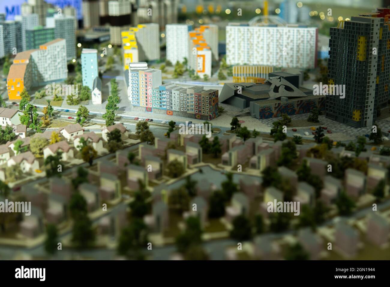 miniatures layout of a city block with multi-storey buildings and ...