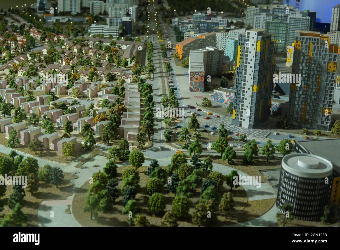 miniatures layout of a city block with multi-storey buildings and ...