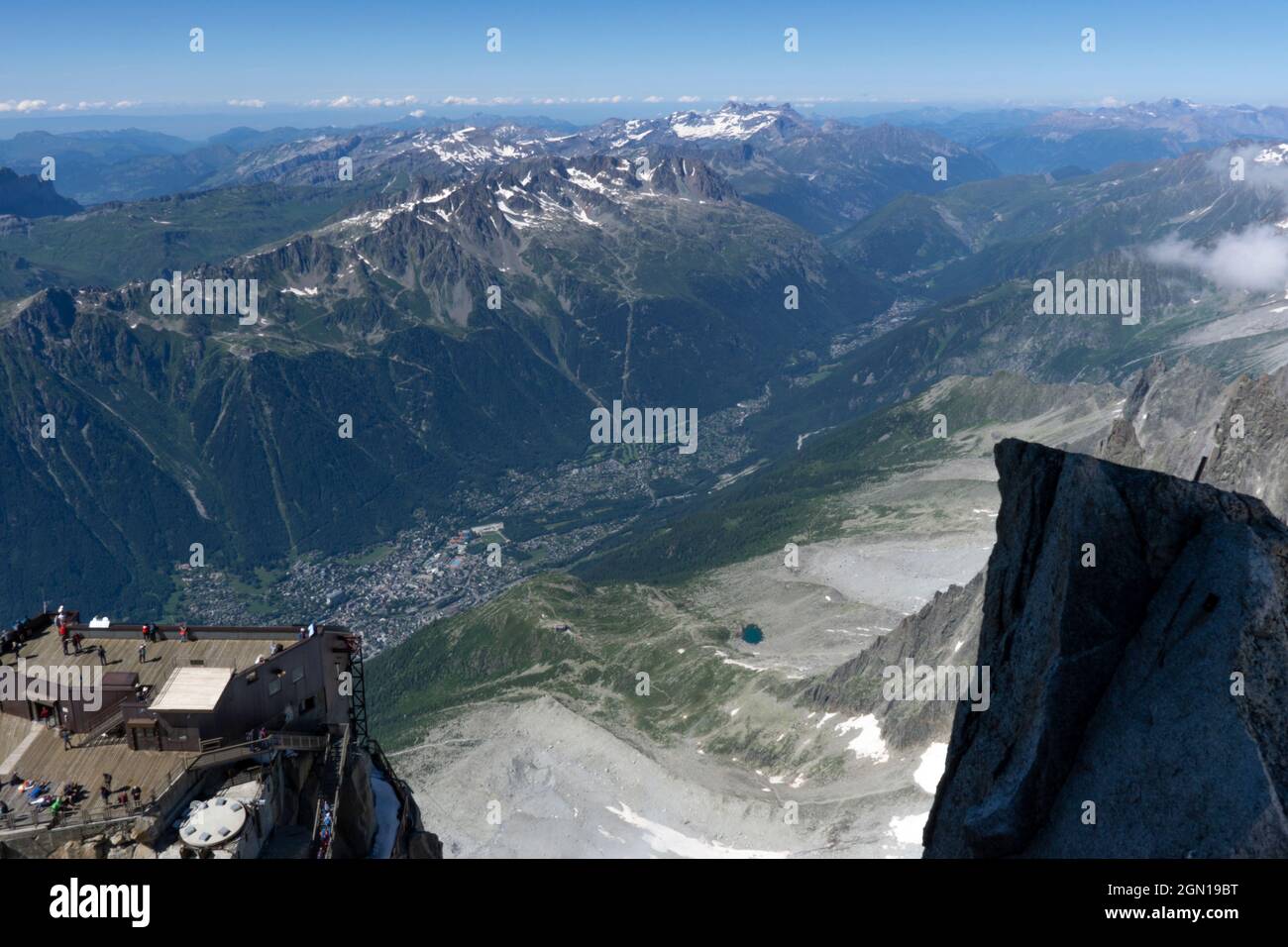 Aerial view from aiguille du midi on European Alps and Chamonix in the ...