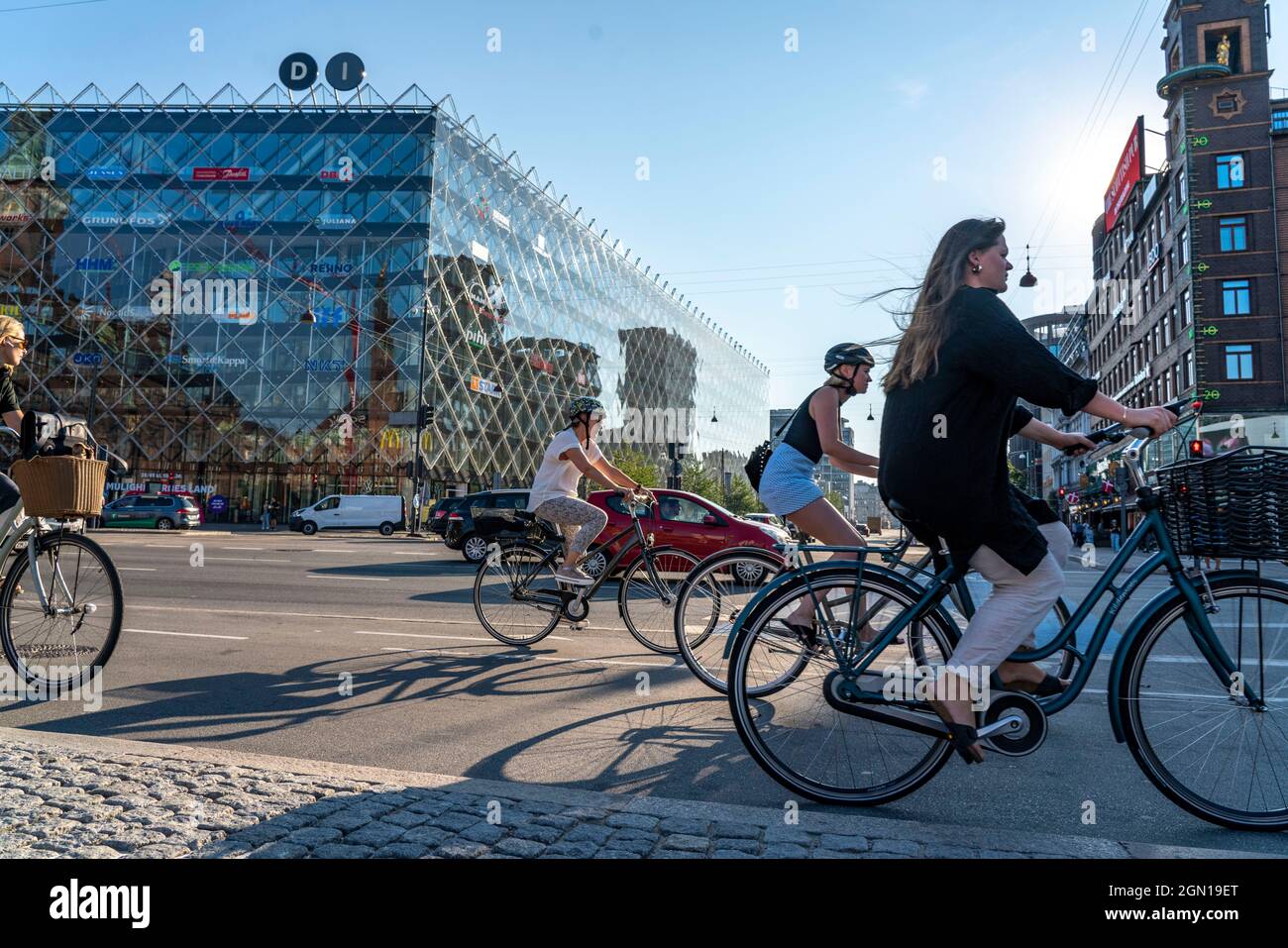 Cyclists on cycle paths, Radhuspladsen, City Hall Square, H.C. Andersen ...