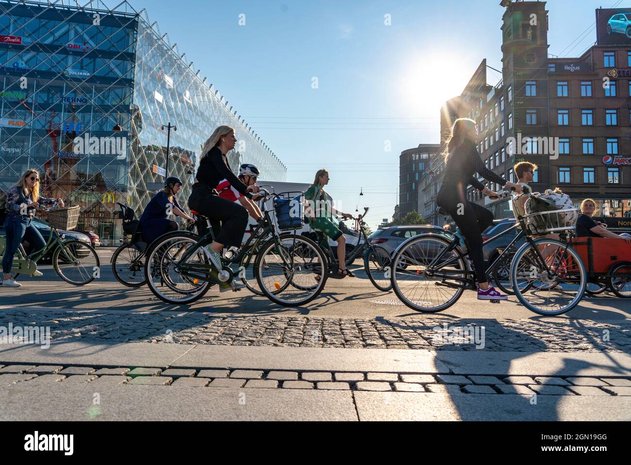 Cyclists on cycle paths, Radhuspladsen, City Hall Square, H.C. Andersen ...