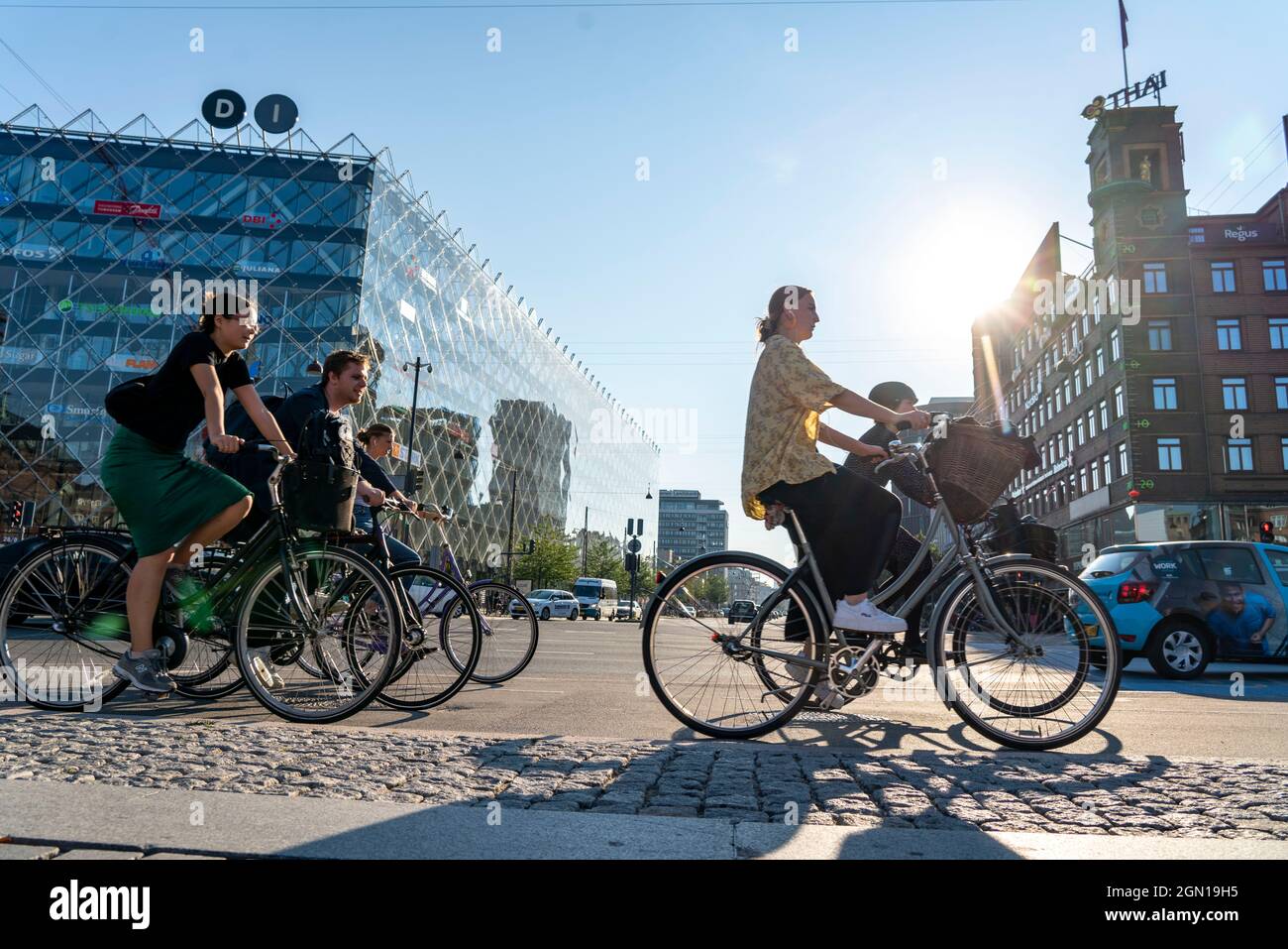 Cyclists on cycle paths, Radhuspladsen, City Hall Square, H.C. Andersen ...