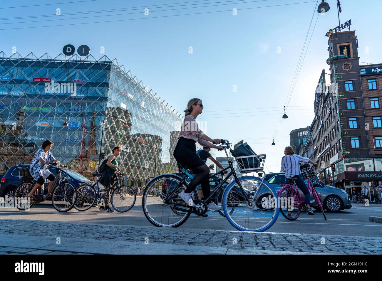 Cyclists on cycle paths, Radhuspladsen, City Hall Square, H.C. Andersen ...