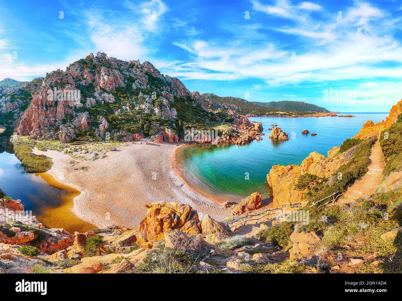 Fantastic view of Li Cossi beach on Costa Paradiso resort. Picturesque ...