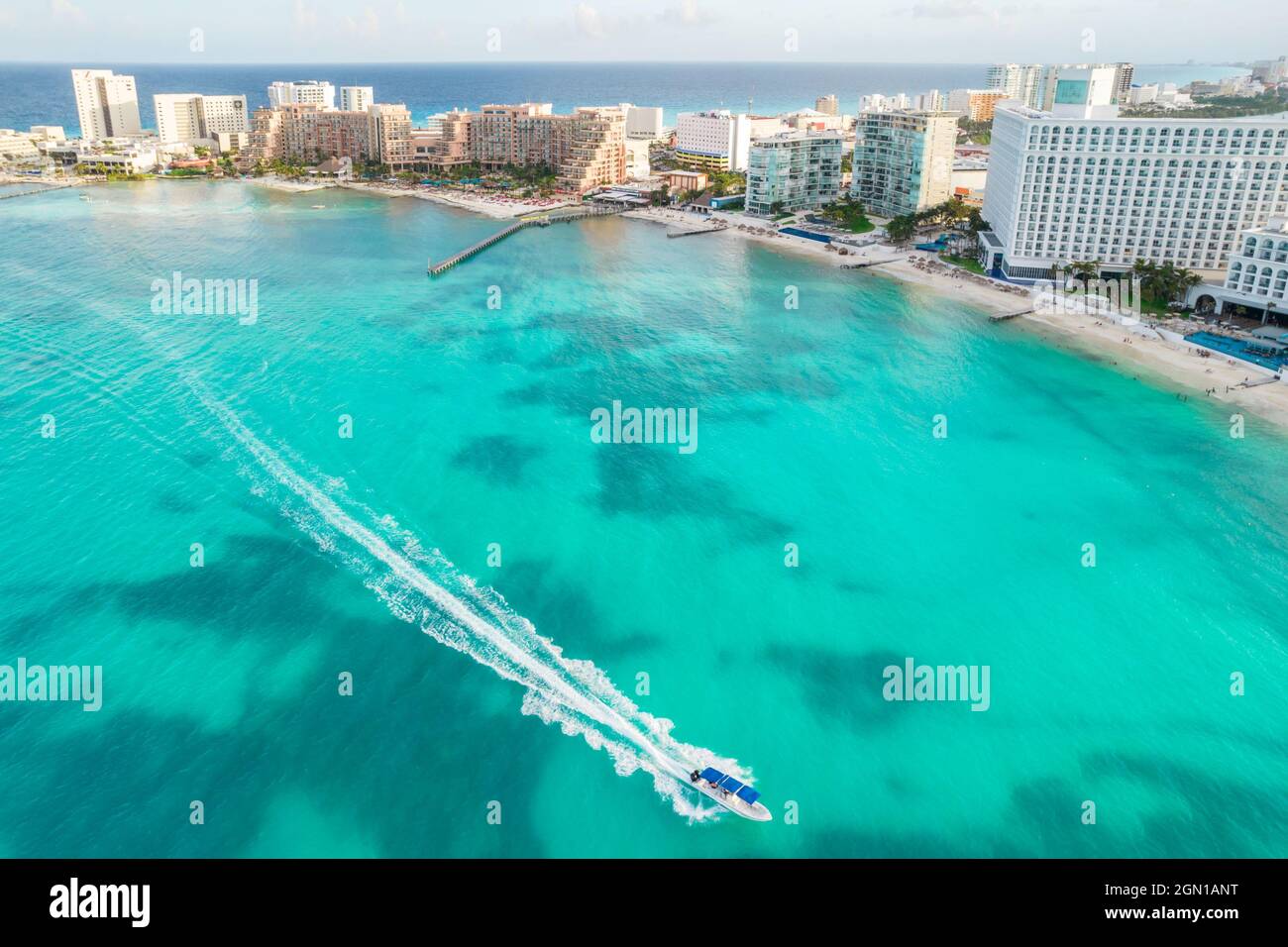 Aerial panoramic view of Cancun beach and city hotel zone in Mexico ...
