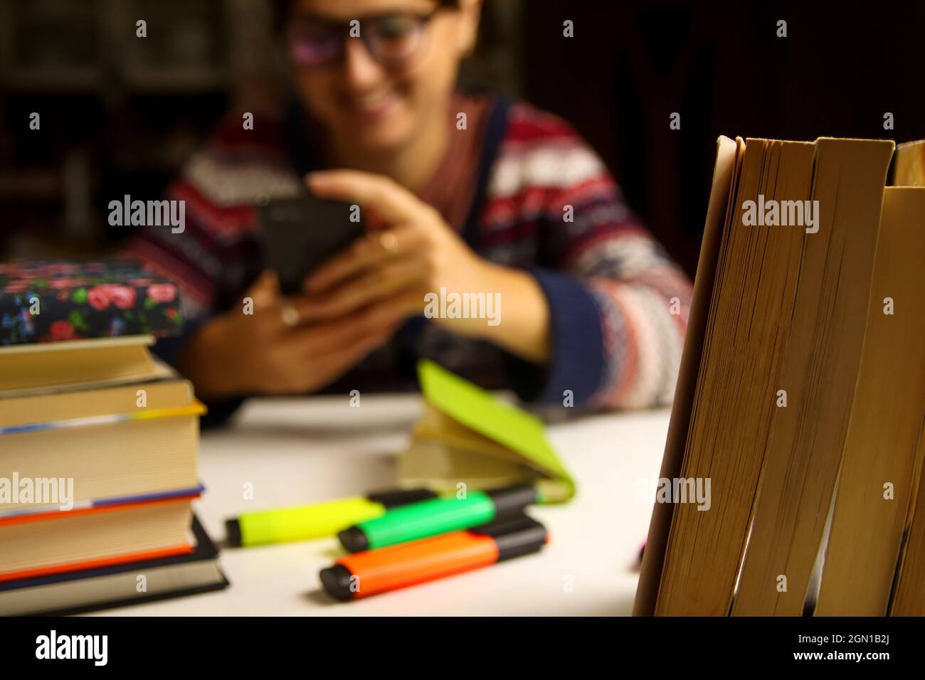 Blurred background of Education and learning concept. Young smiling ...